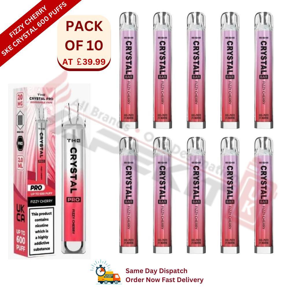 Fizzy Cherry SKE Crystal 600 Puffs Disposable Vape Device 10 Pack