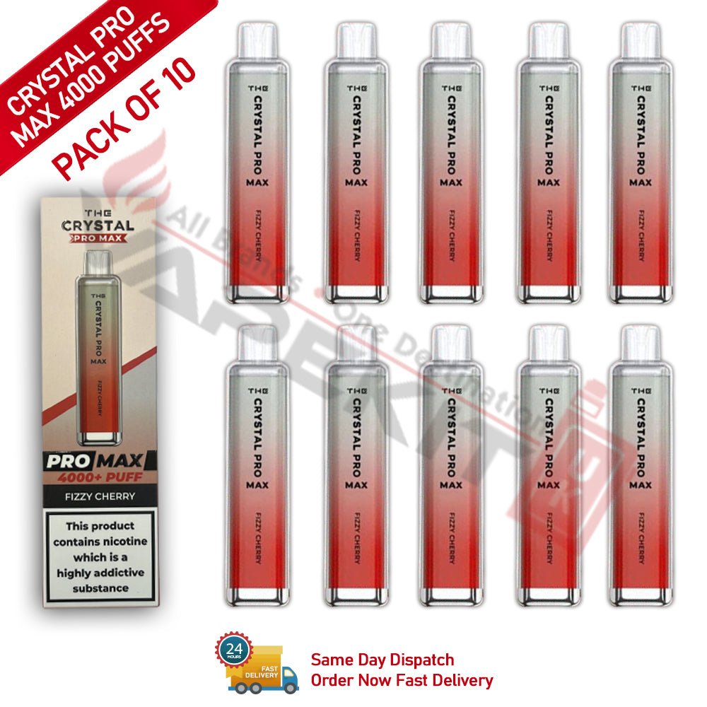 Fizzy Cherry 4000 Crystal Pro Max Disposable Vape (Pack of 10)-£79.99