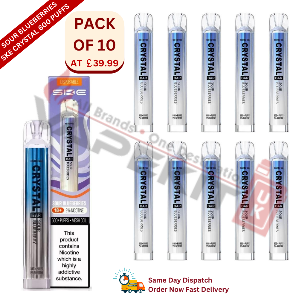 Sour Blueberries SKE Crystal 600 Puffs Disposable Vape Device 10 Pack