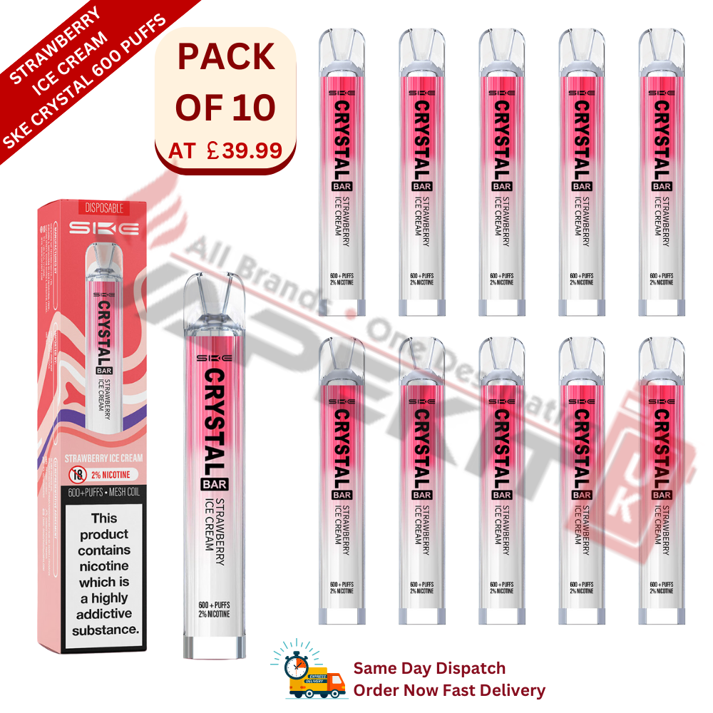 Strawberry Ice Cream SKE Crystal 600 Puffs Disposable Vape Device 10 P